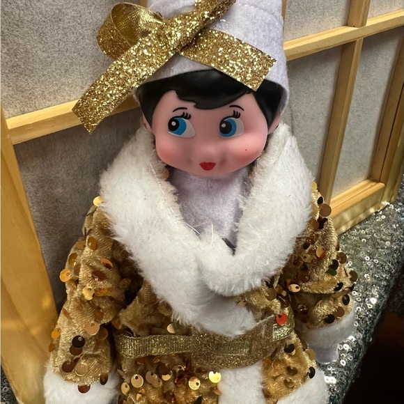 Handmade | Holiday | Elf With Gold Sequined Santa Jacket And Bow | Poshmark